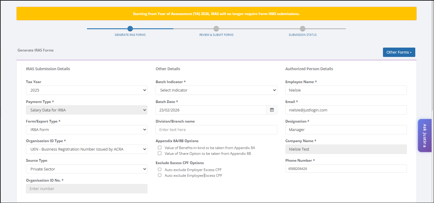 IRAS File Generation and Direct Submission – JustLogin Help Center
